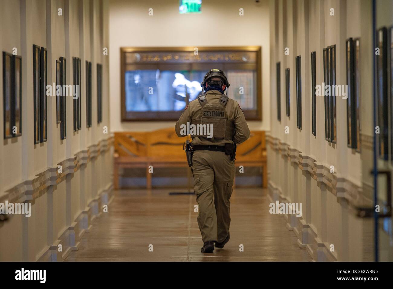 January 15, 2021: DPS State Trooper stands alert inside of the Texas ...