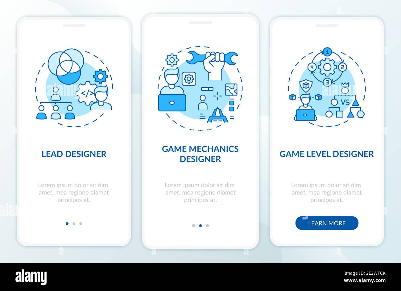 Game designers types onboarding mobile app page screen with concepts ...