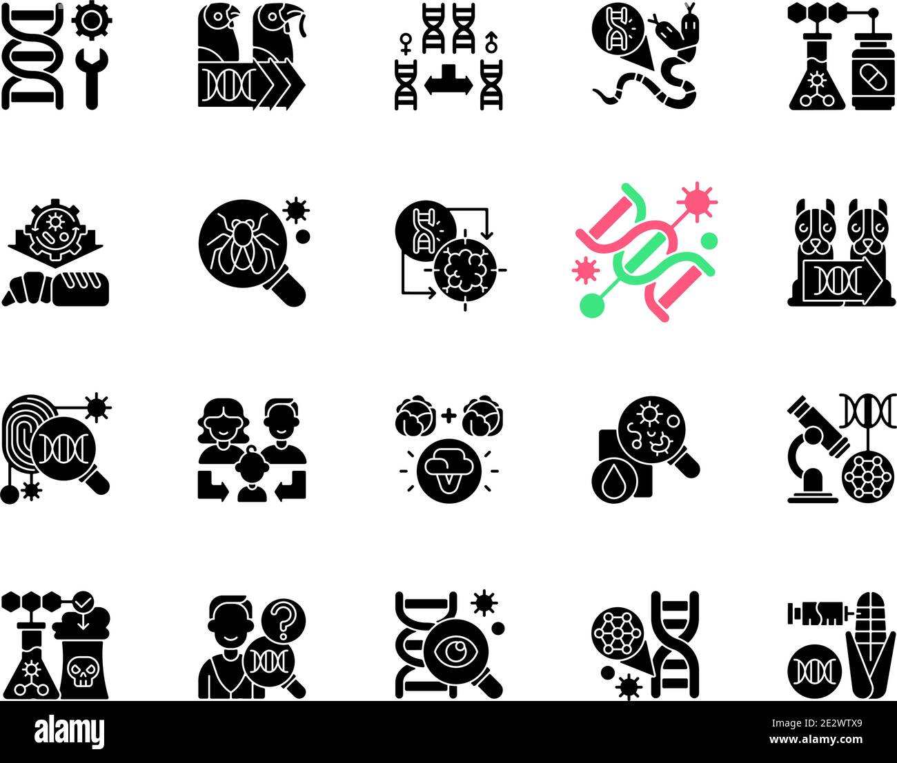 Genetic engineering black glyph icons set on white space Stock Vector ...