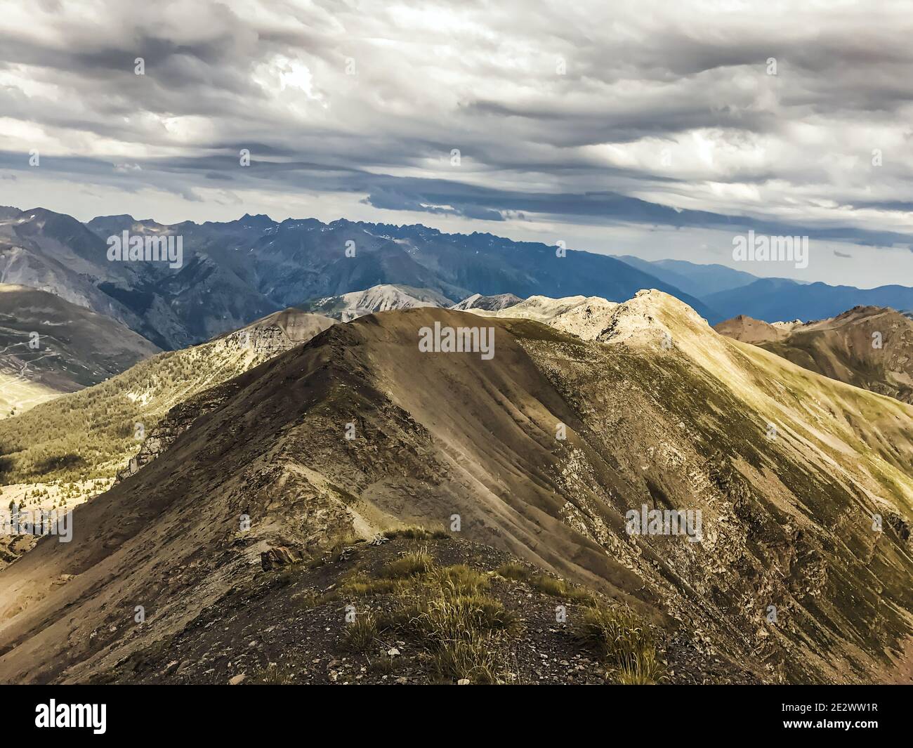 Mountain landscape, mountain hills and ridges under cloudy sky Stock ...