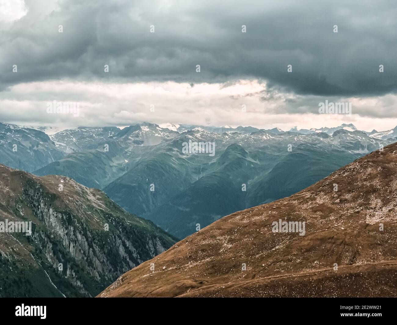 Mountain landscape, mountain hills and ridges under overcast Stock ...