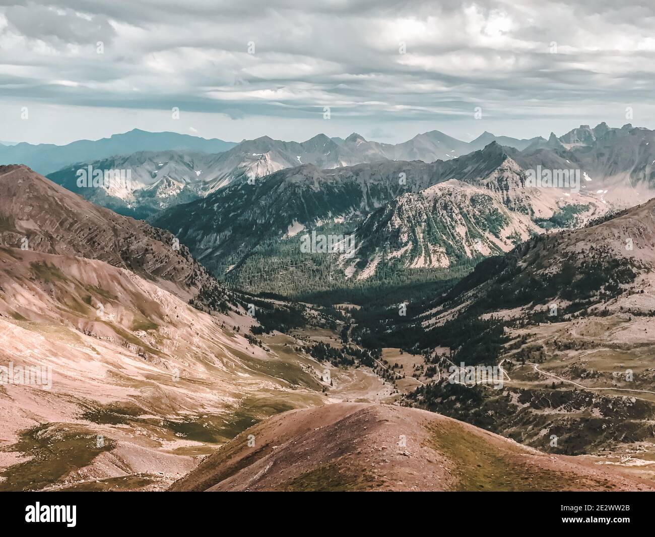Mountain landscape, mountain hills and ridges under cloudy sky Stock ...
