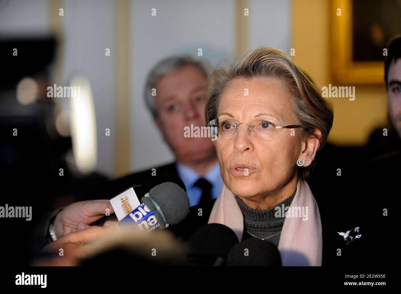 French Minister of state for Justice Michele Alliot-Marie speaks to the ...