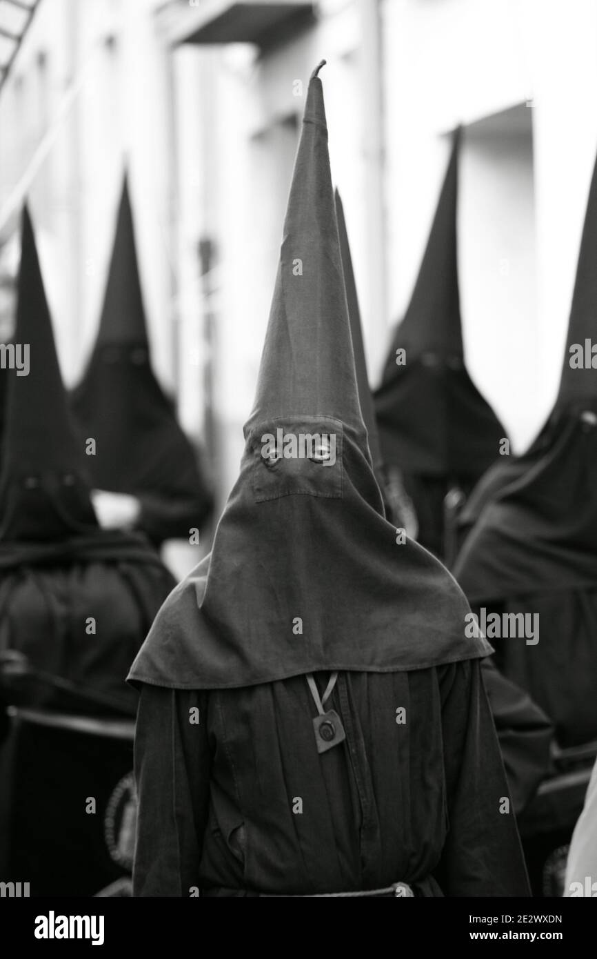"Members of the ""La Sanch"" brotherhood wearing their ""Caparutxas ...