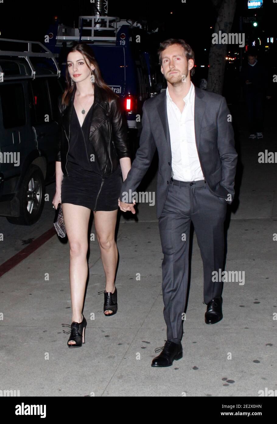 Anne Hathaway and Adam Schulman arriving for 'Breaking Upwards ...