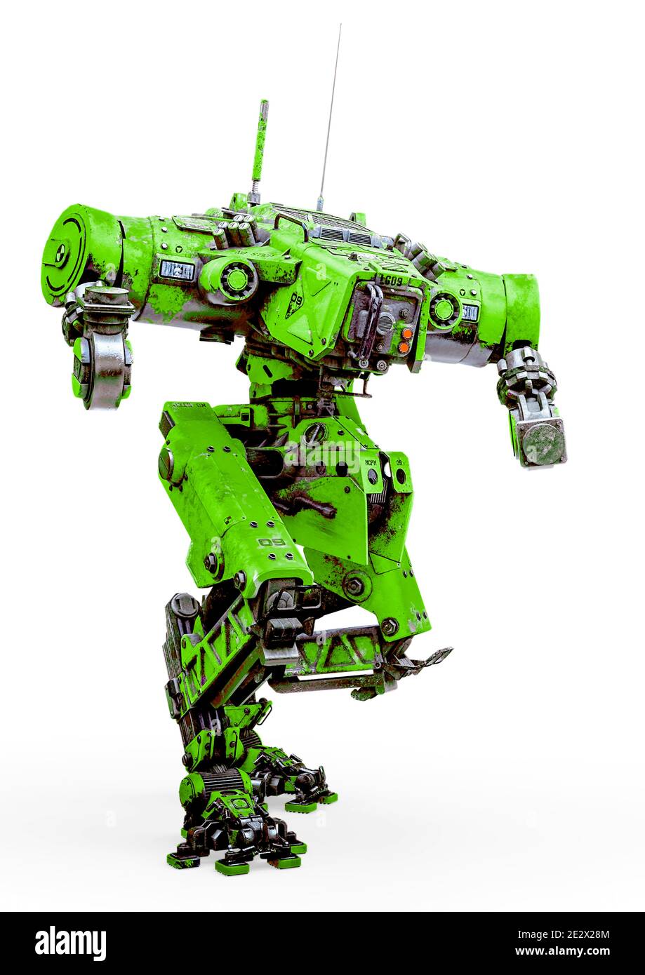 yellow combat mech in action in a white background, 3d illustration ...