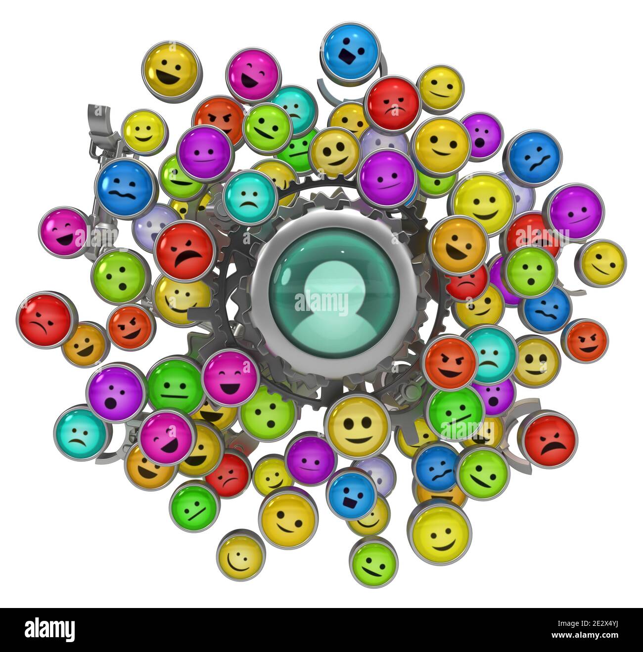 Avatar button many emotions collection mechanism metal 3d illustration ...