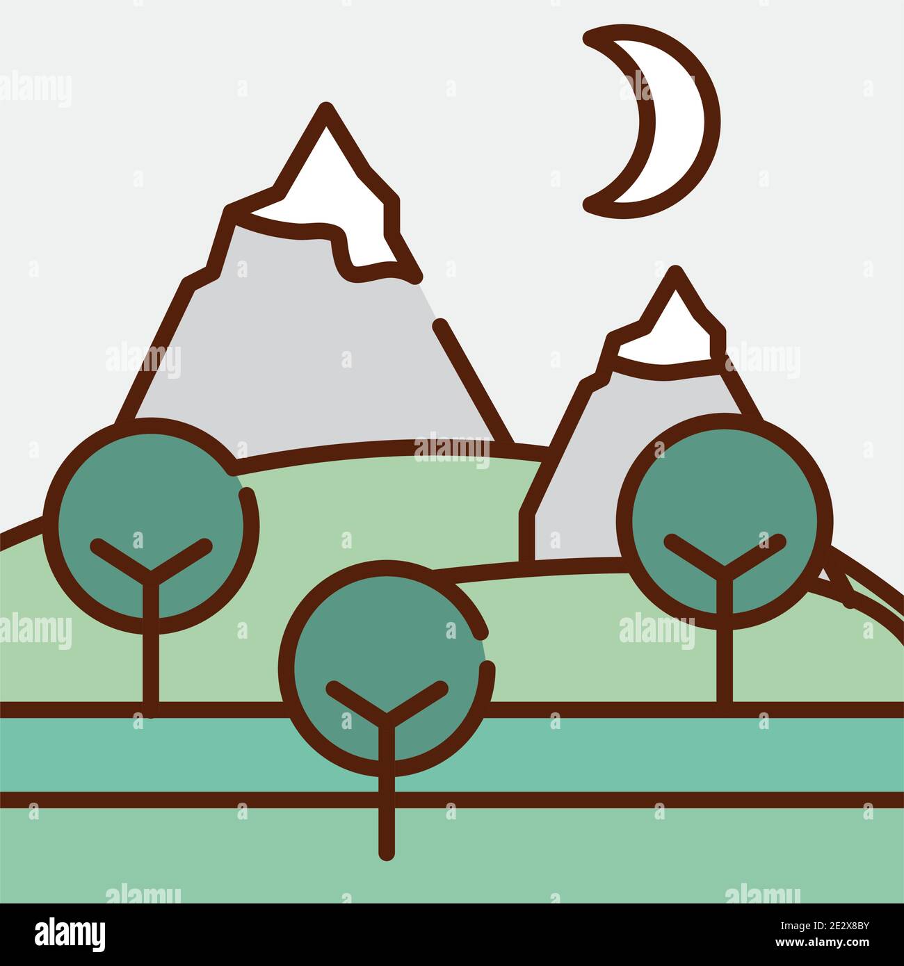 landscape peak snow mountains trees meadow nature cartoon, vector ...