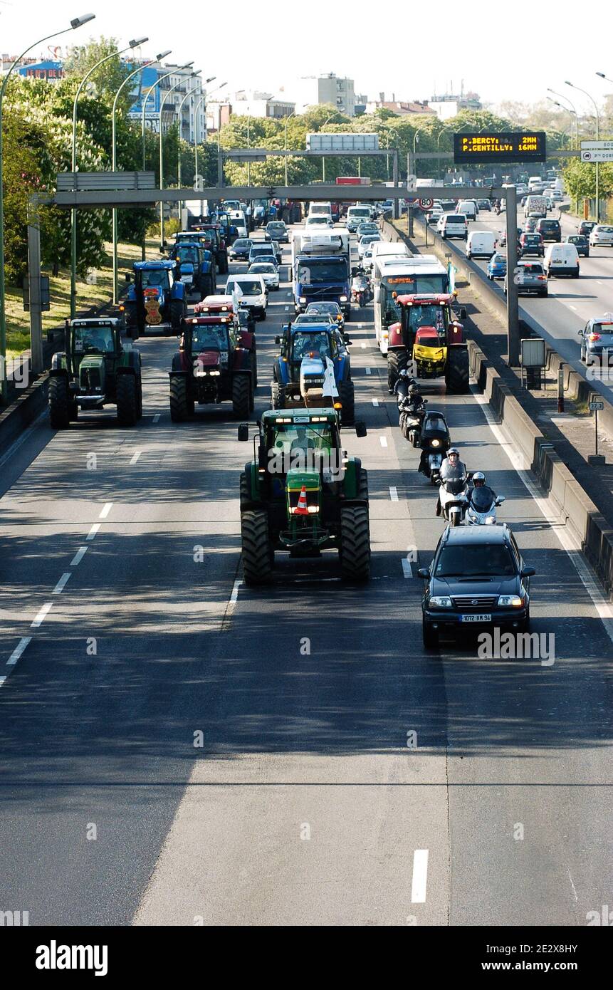 French farmers drive their tractors on Paris ring road, France on April ...