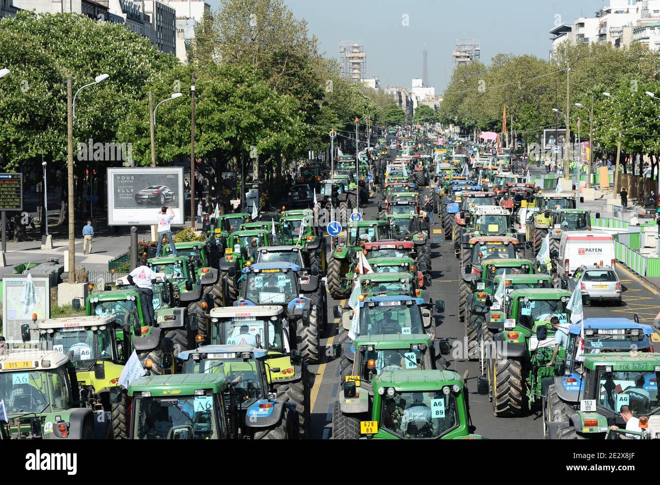 French farmers demonstrate with their tractors in Paris, France on ...