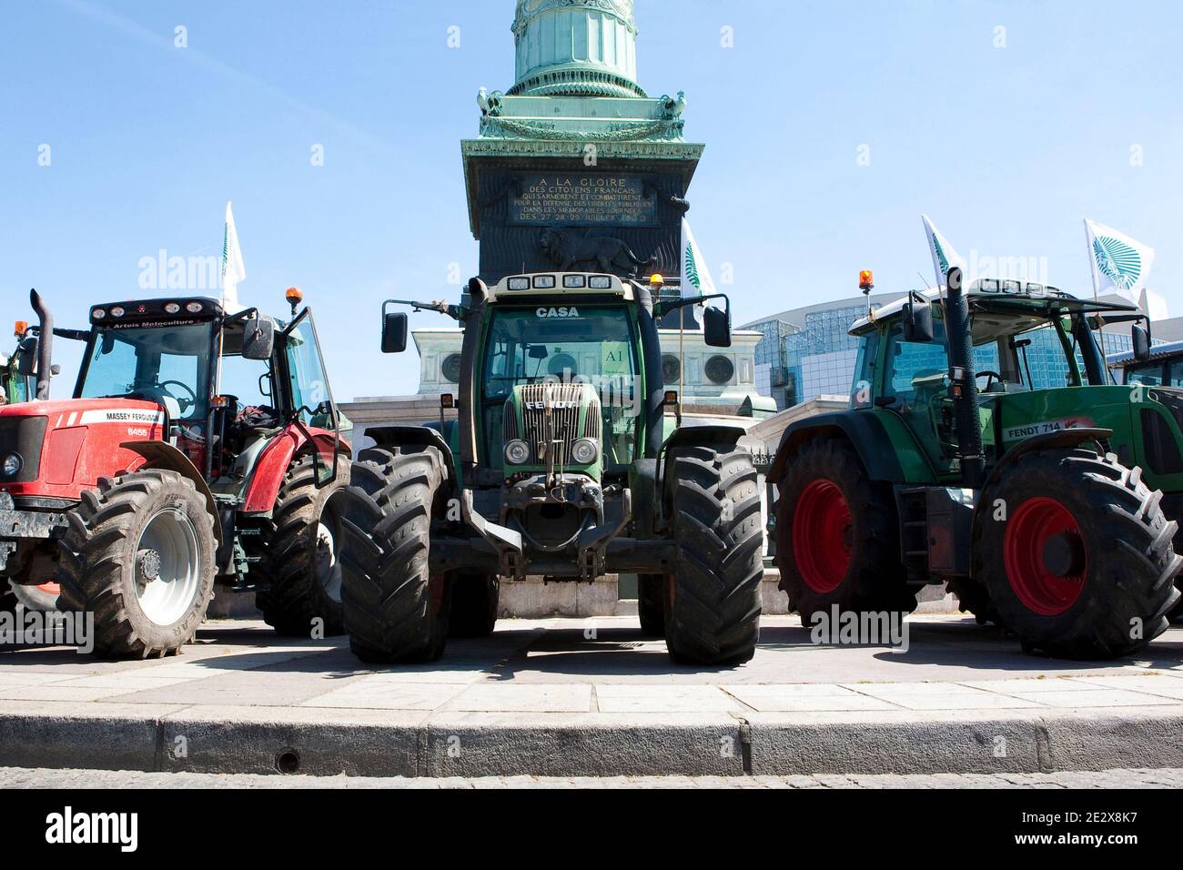 French farmers demonstrate with their tractors, Place de la Bastille in ...