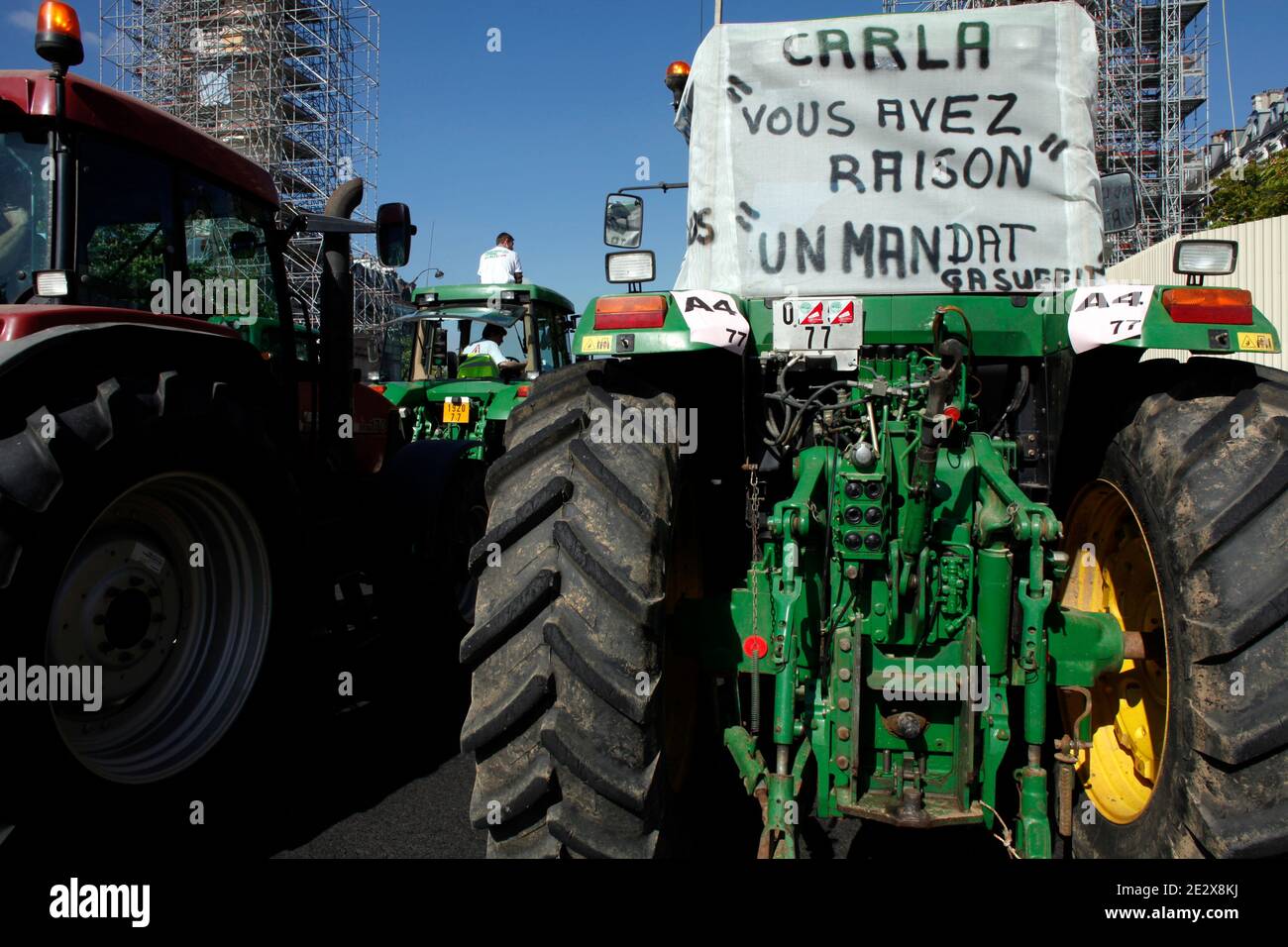 French farmers demonstrate with their tractors, Place de la Bastille in ...