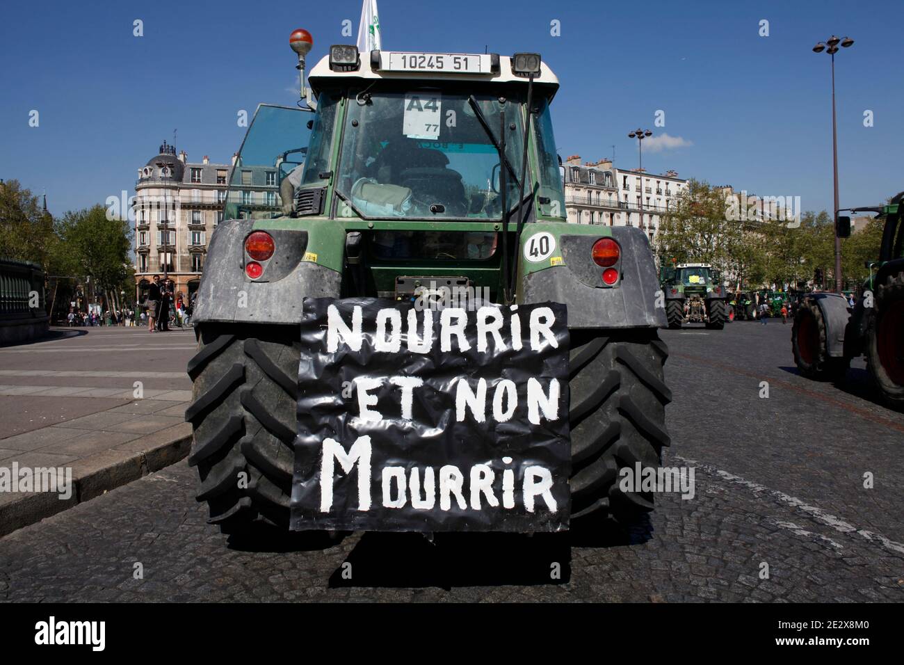 French farmers demonstrate with their tractors, Place de la Bastille in ...