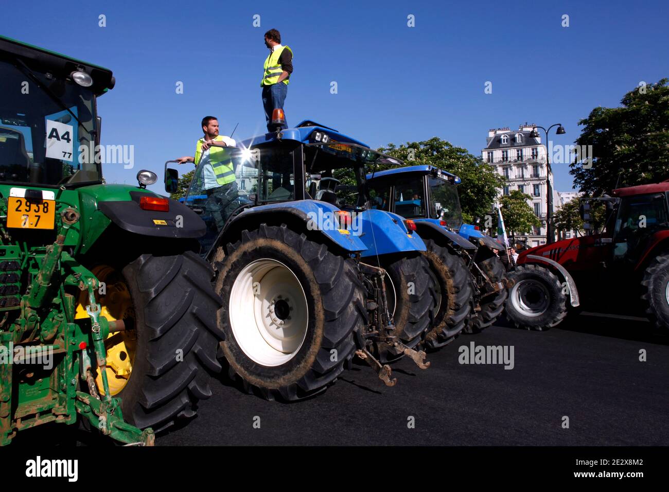French farmers demonstrate with their tractors, Place de la Bastille in ...