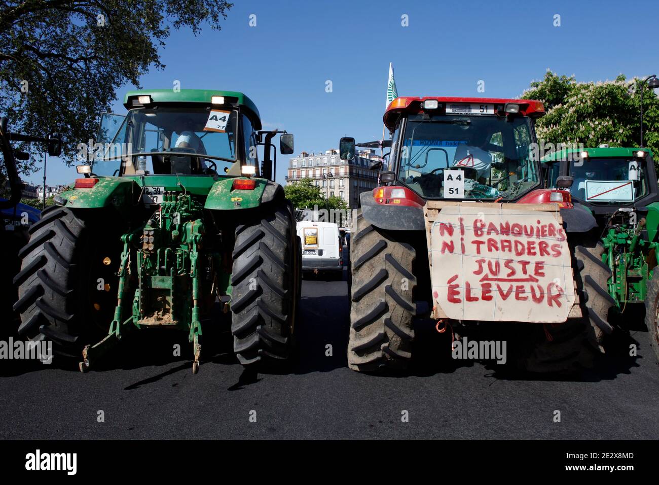 French farmers demonstrate with their tractors, Place de la Bastille in ...