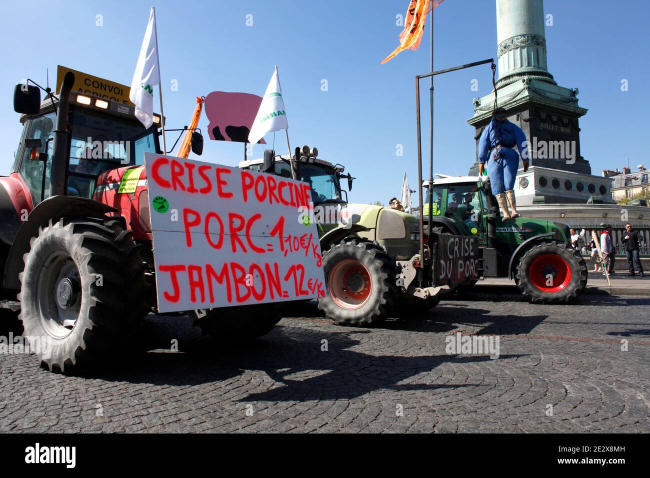 French farmers demonstrate with their tractors, Place de la Bastille in ...