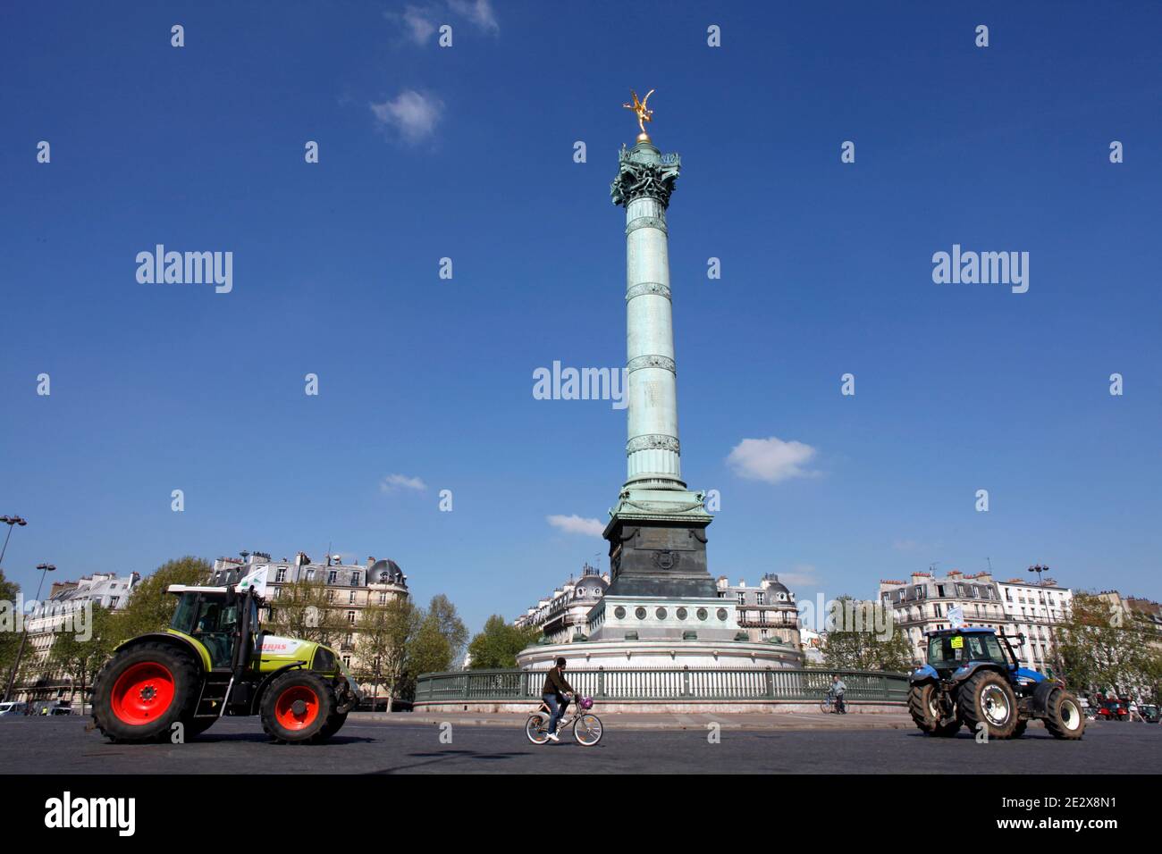 French farmers demonstrate with their tractors, Place de la Bastille in ...