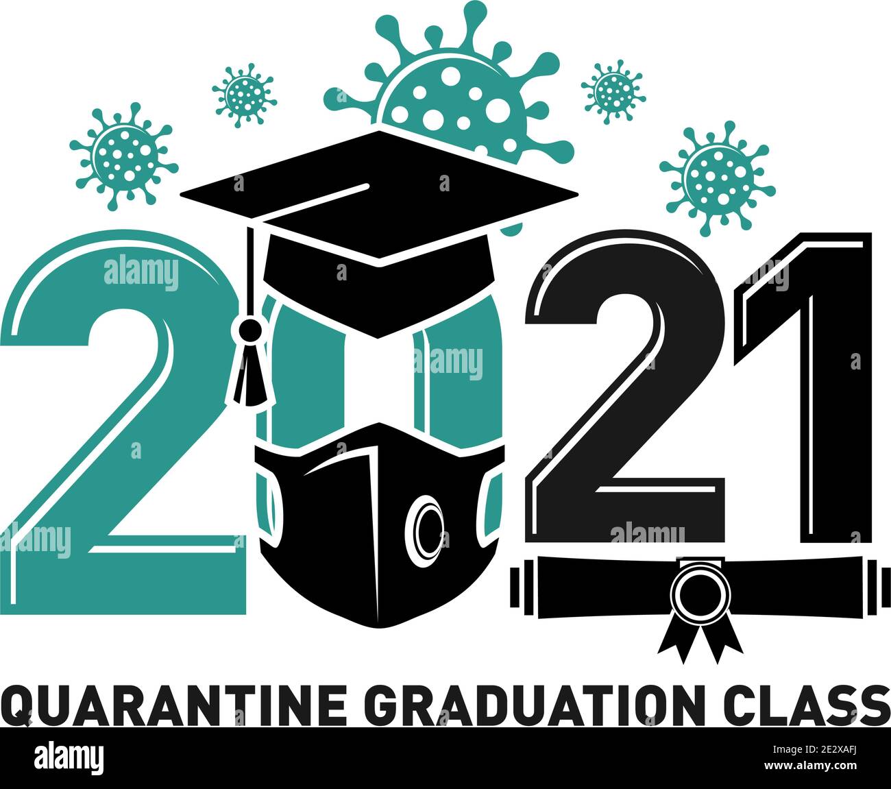 Quarantine graduation class of 2021. Concept for flyers, greeting card ...