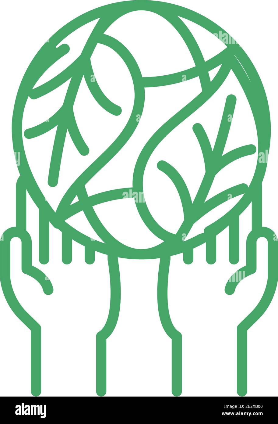 organic natural, hands world leaf green line style vector illustration ...