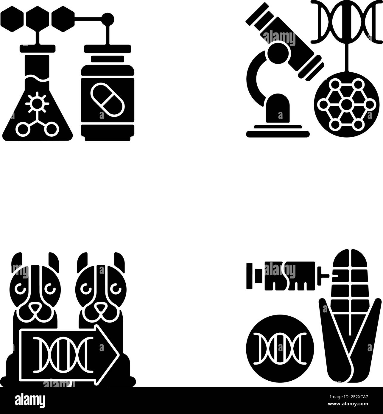 Genetic modification black glyph icons set on white space Stock Vector ...