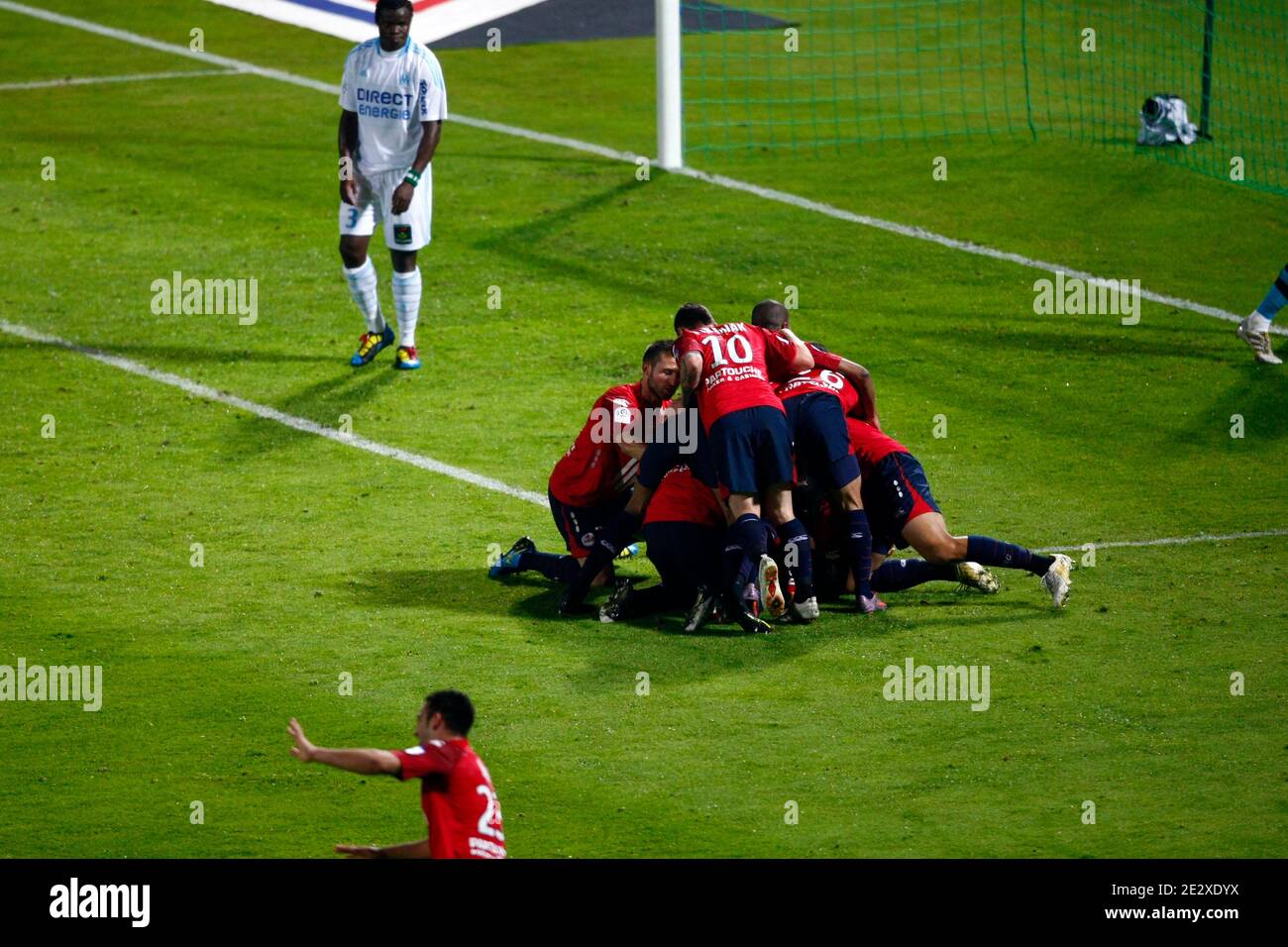 Lille's players celebrate the Mathieu Debuchy's 3rd goal during the ...