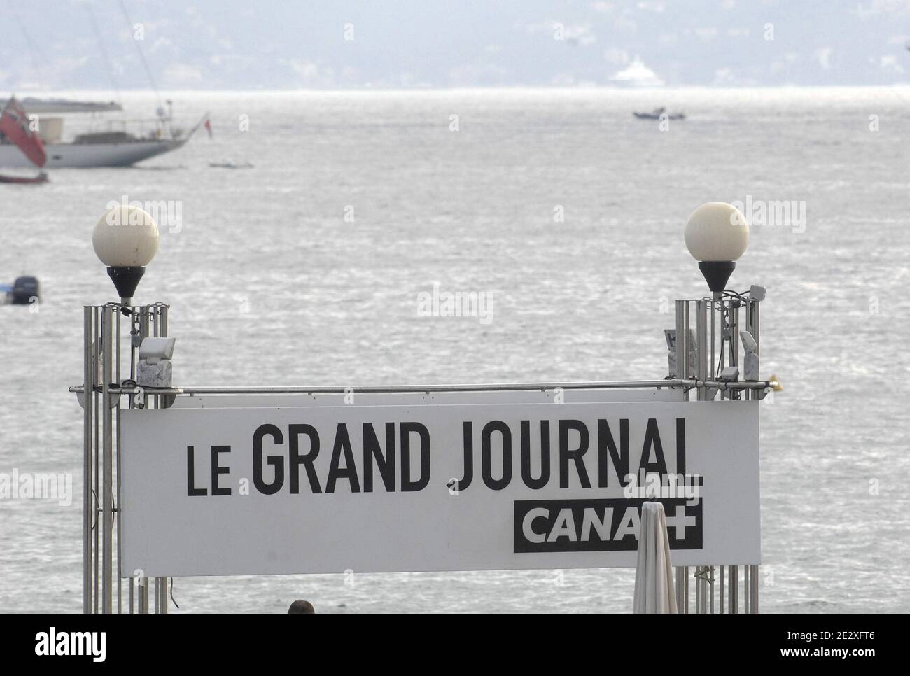 Broadcasting of 'Le Grand Journal' TV show on Canal Plus channel on the ...