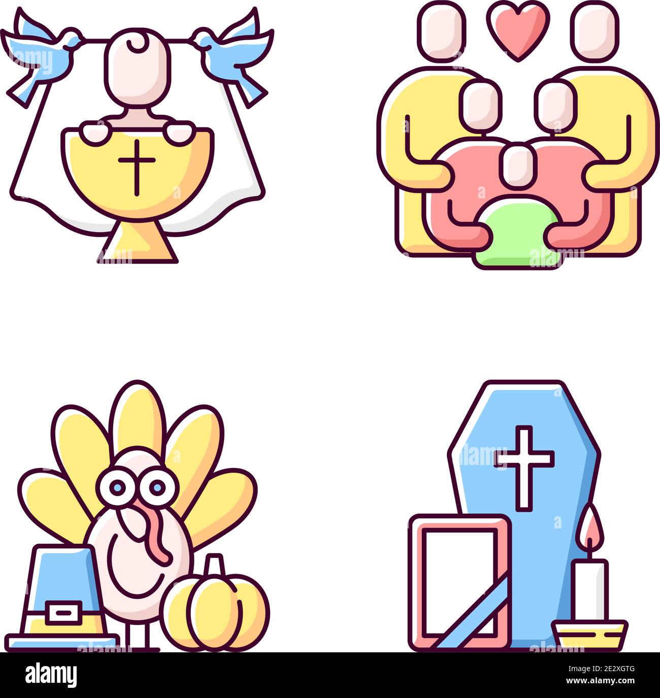 Family tradition and special occasions RGB color icons set Stock Vector ...