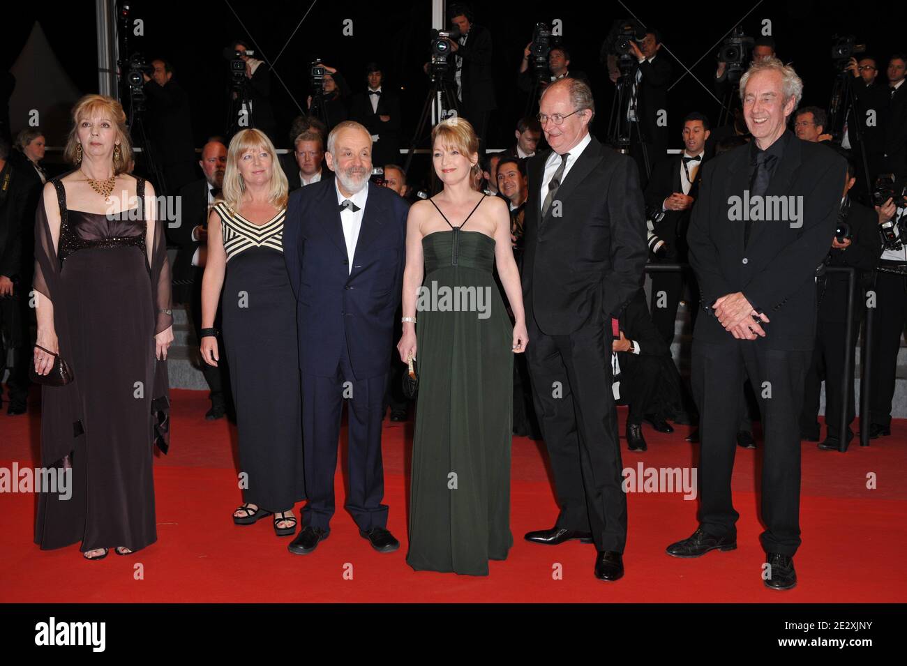 Director Mike Leigh, Lesley Manville, Ruth Sheen and Jim Broadbent ...
