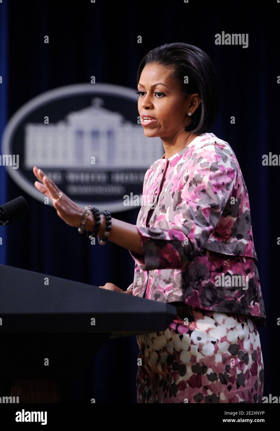 U.S. first lady Michelle Obama speaks as she makes an announcement at ...