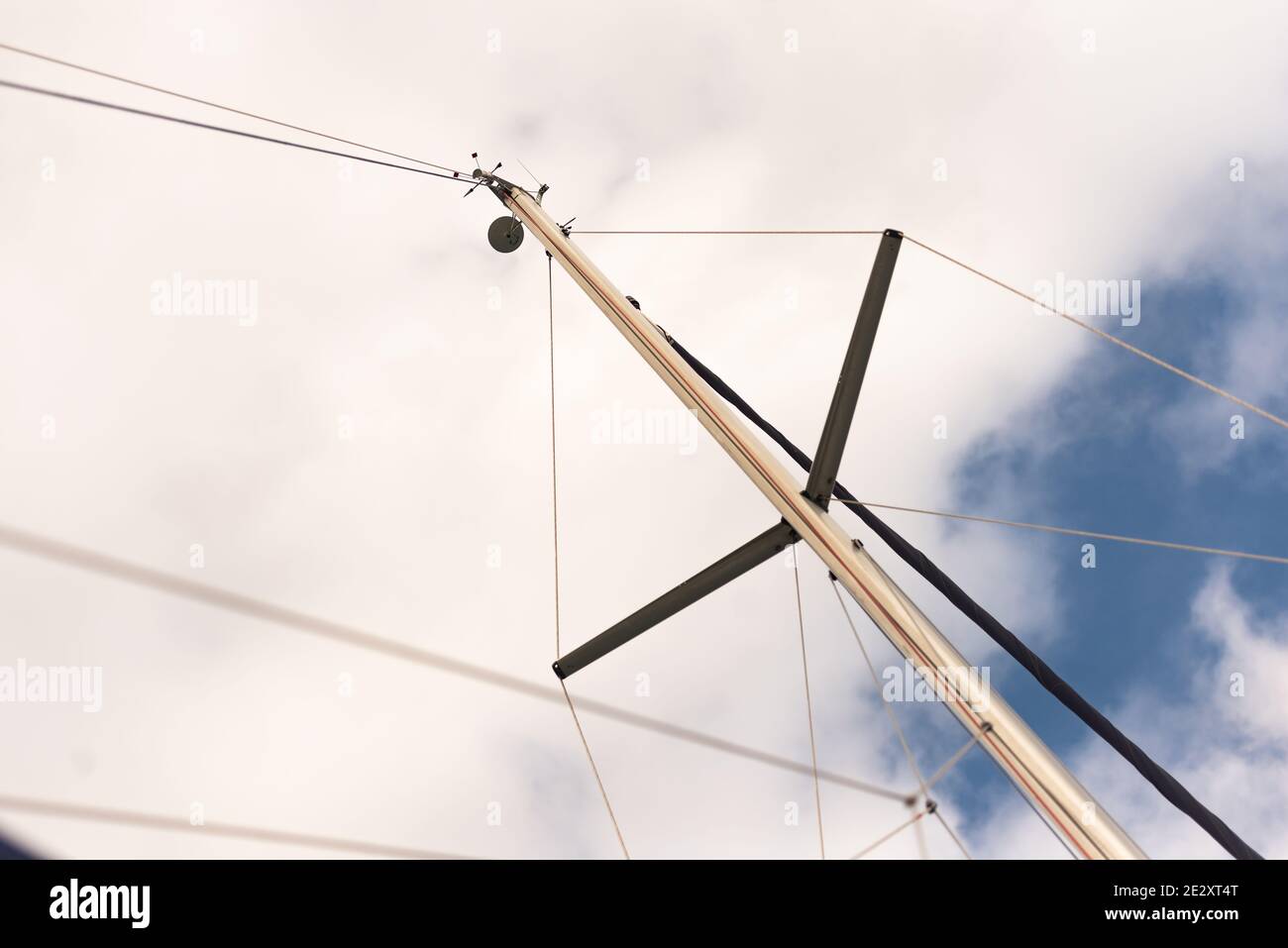 Top of the mast on a yacht. Crispity and supplies a wind sock on the ...