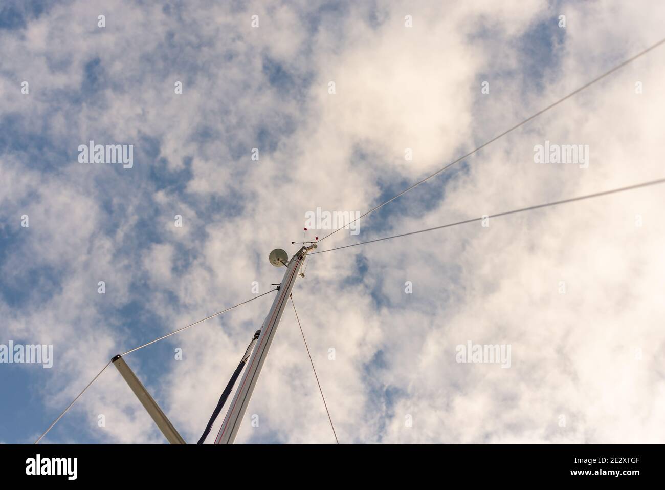Top of the mast on a yacht. Crispity and supplies a wind sock on the ...