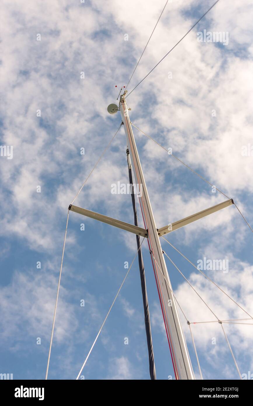 Top of the mast on a yacht. Crispity and supplies a wind sock on the ...