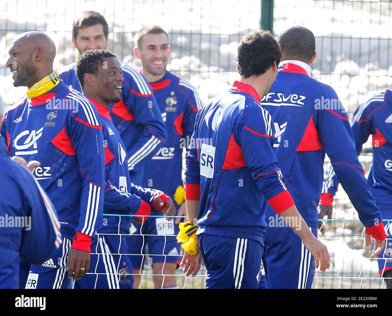 France national football team's players run during a training session ...