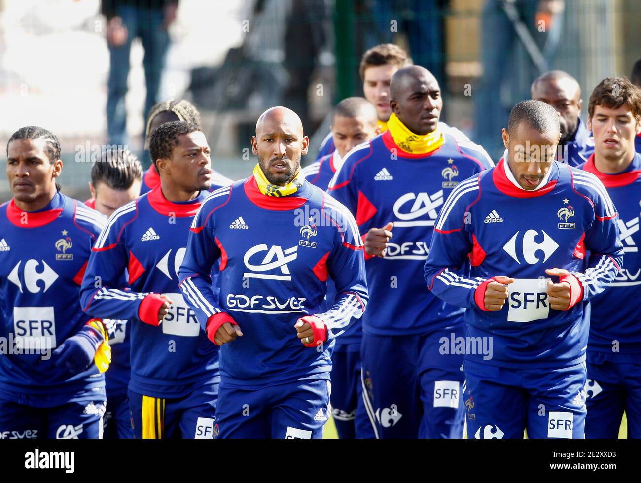 France national football team's players run during a training session ...
