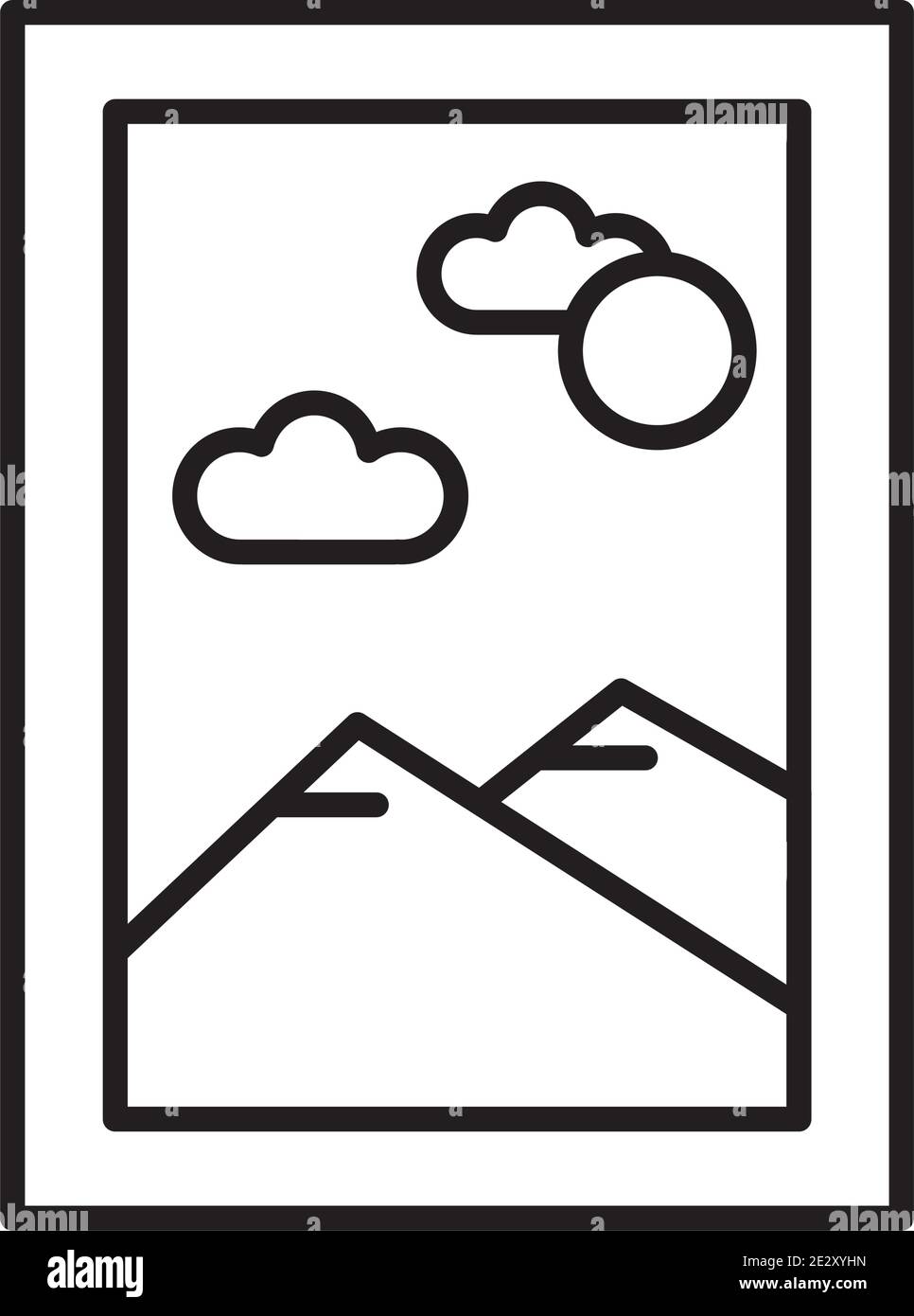 rectangular picture with mountains and sun scene line style icon Stock ...
