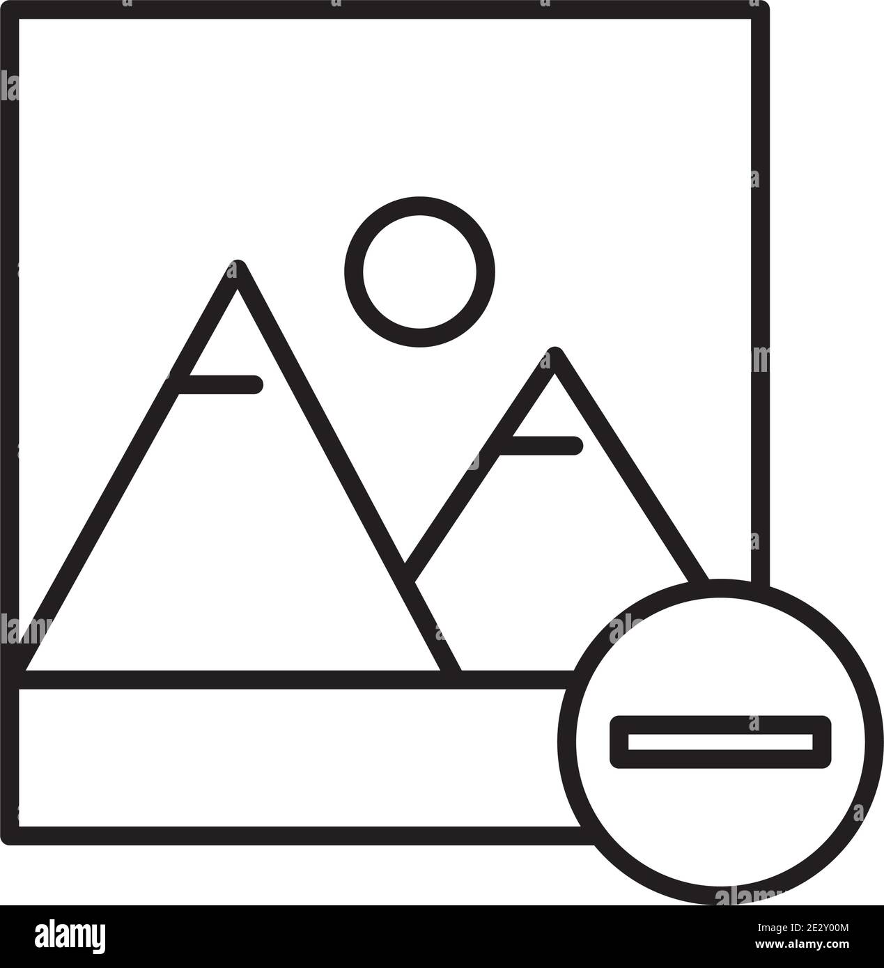 picture with mountains and sun and minus symbol line style icon Stock ...