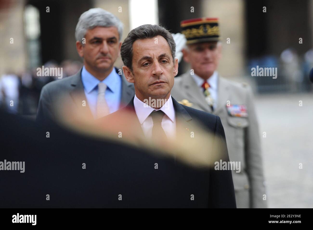 French President Nicolas Sarkozy, Minister of Defence Herve Morin and ...