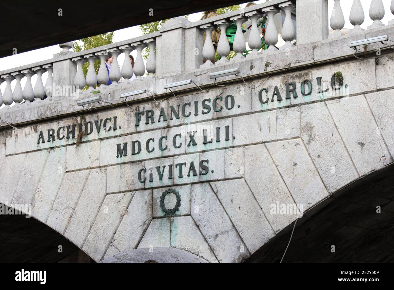 Latin inscription on the famous Triple Bridge in Ljubljana Stock Photo ...
