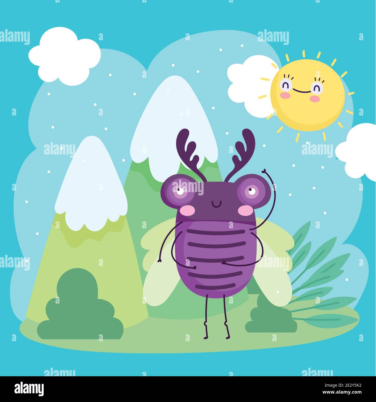 funny purple bug animal landscape nature cartoon vector illustration ...