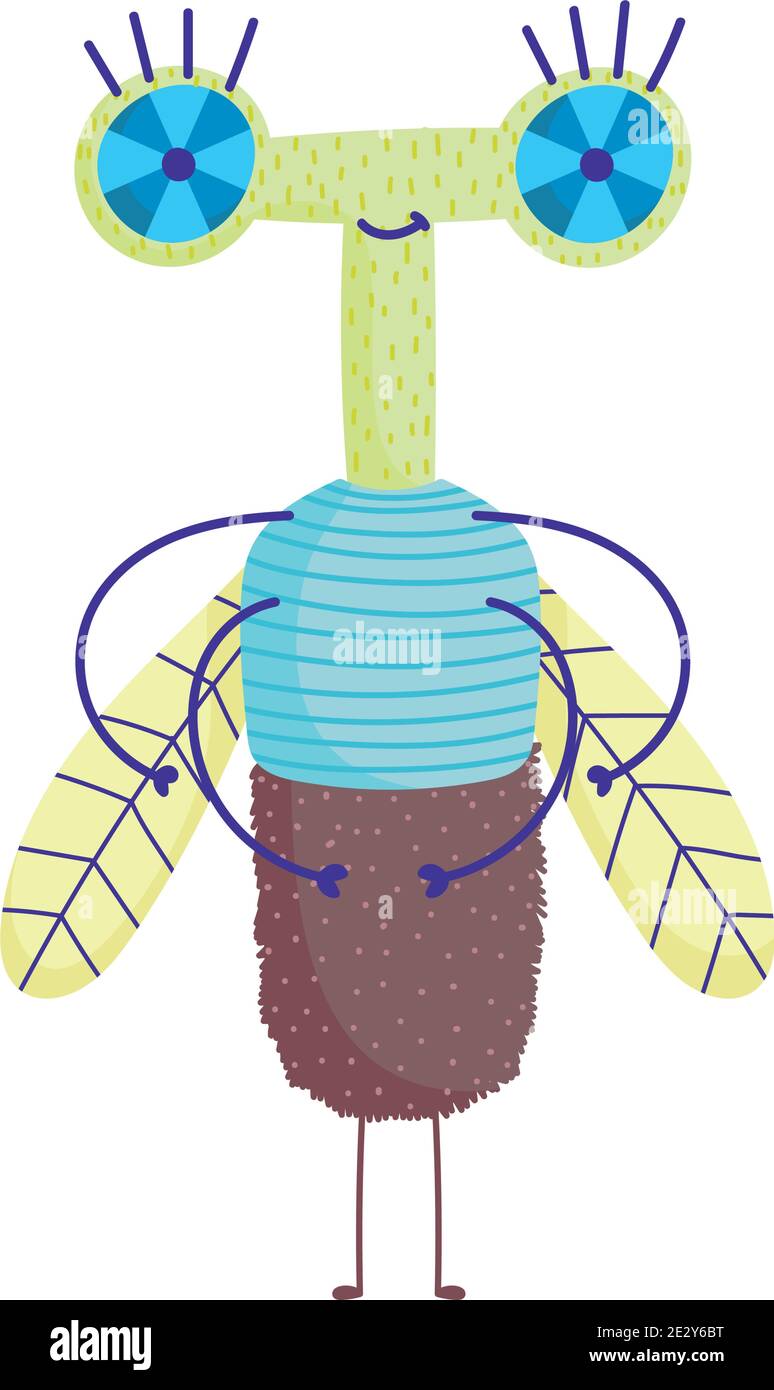 funny bug with blue eyes icon cartoon in isolated style vector ...