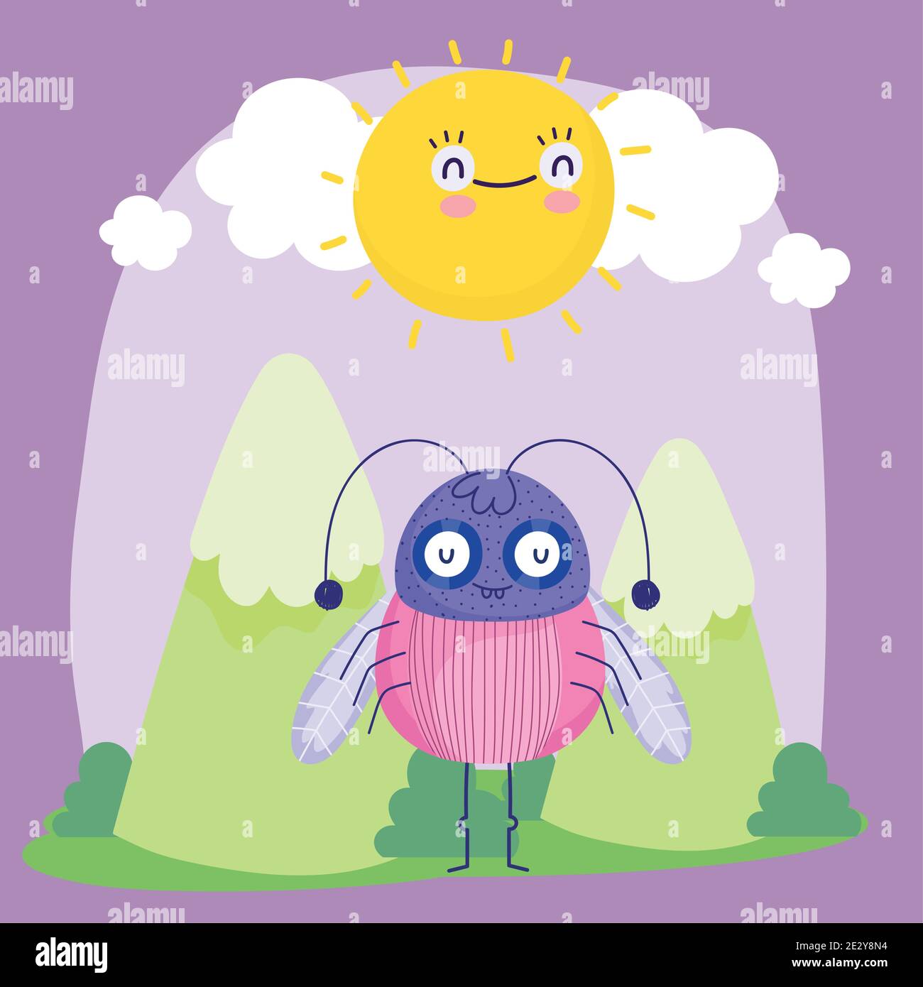 funny little bug animal landscape nature cartoon vector illustration Stock Vector Image & Art ...