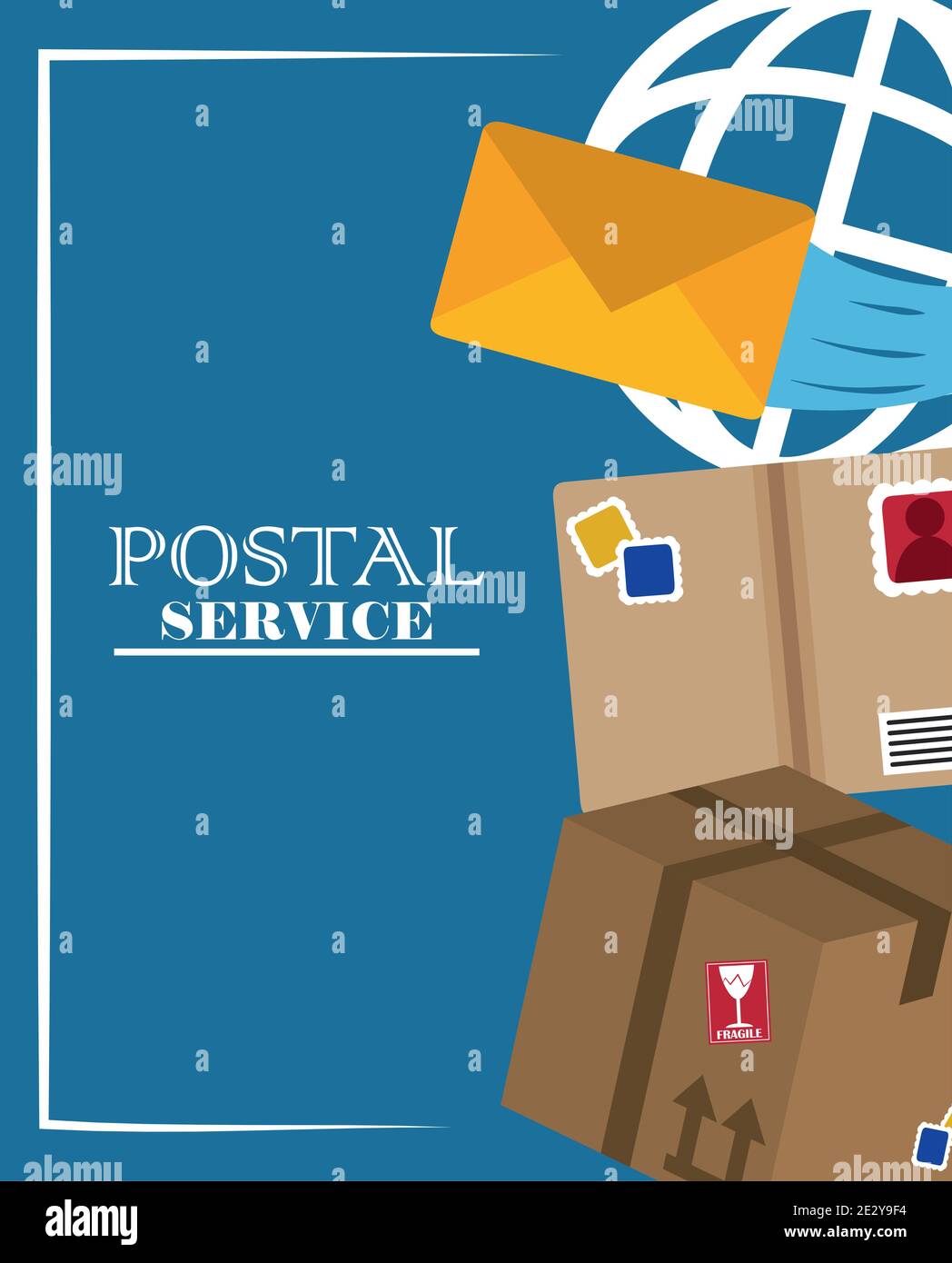 postal service, courier delivery cardbord box world mail vector ...