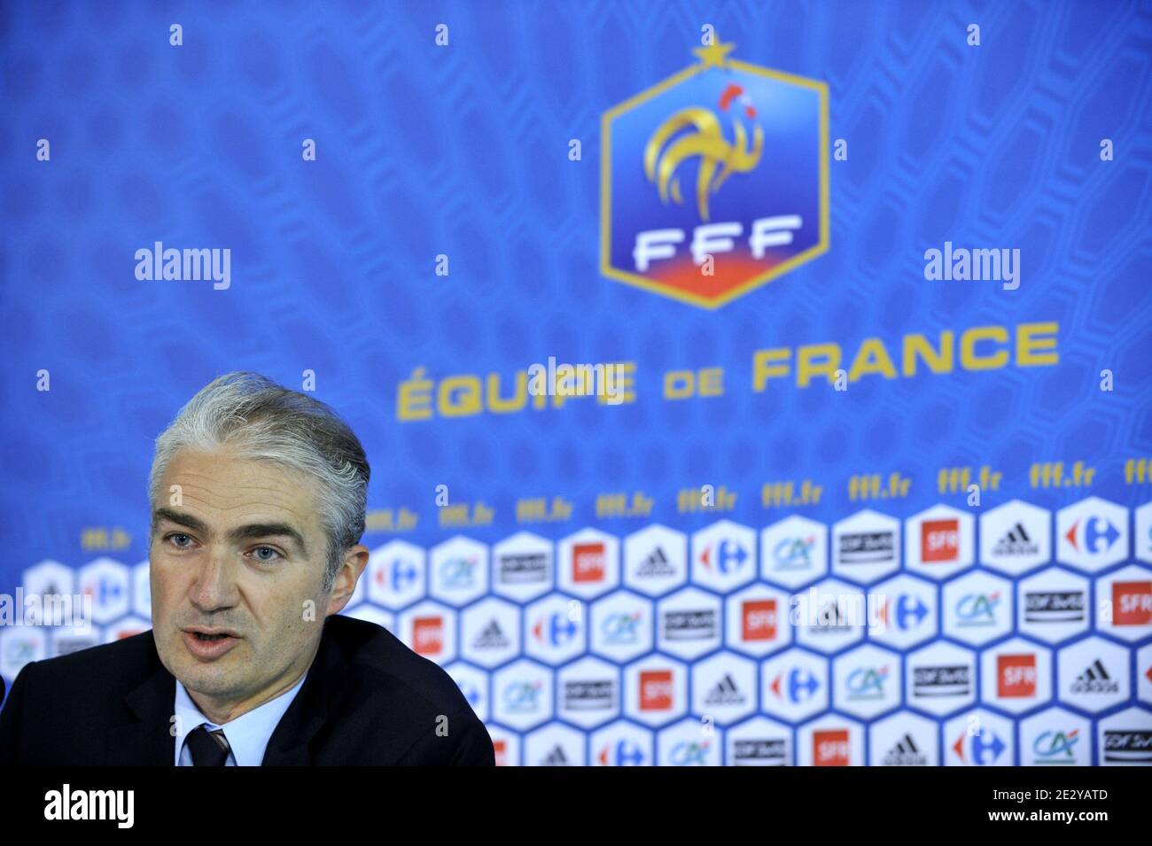 French national football team director Jean Louis Valentin gives a ...