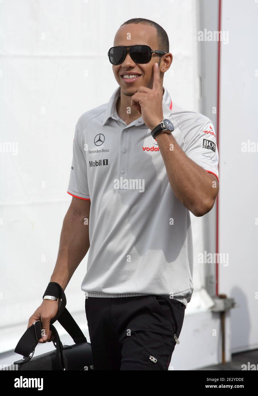 Lewis Hamilton is arriving at the paddock for the Canadian Formula One ...