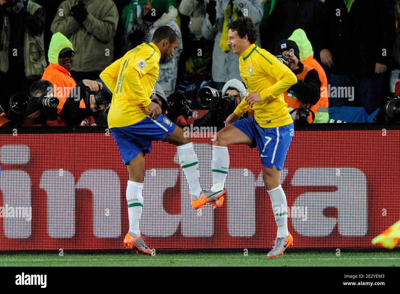 Brazil's Robinho and Elano dancing after second goal by Elano during ...