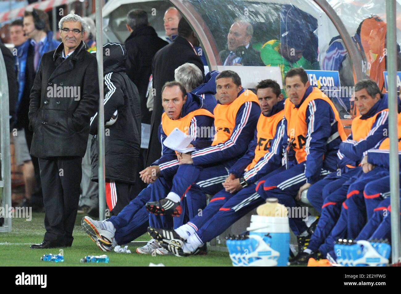 French head coach Raymond Domenech and staff during the 2010 FIFA World ...