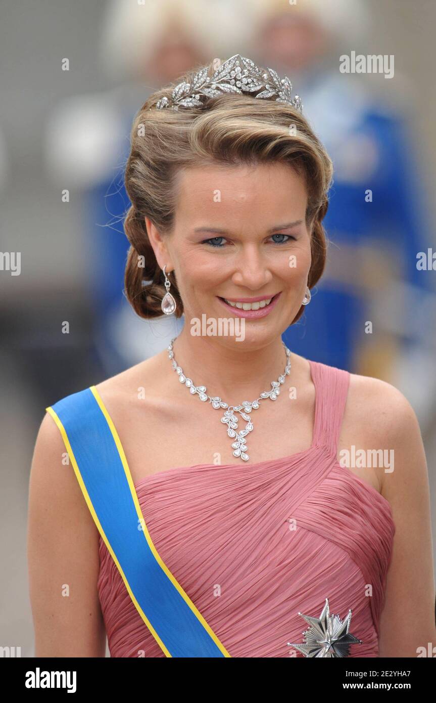 H.R.H. Crown Princess Mathilde of Belgium arriving to the Storkyrkan ...