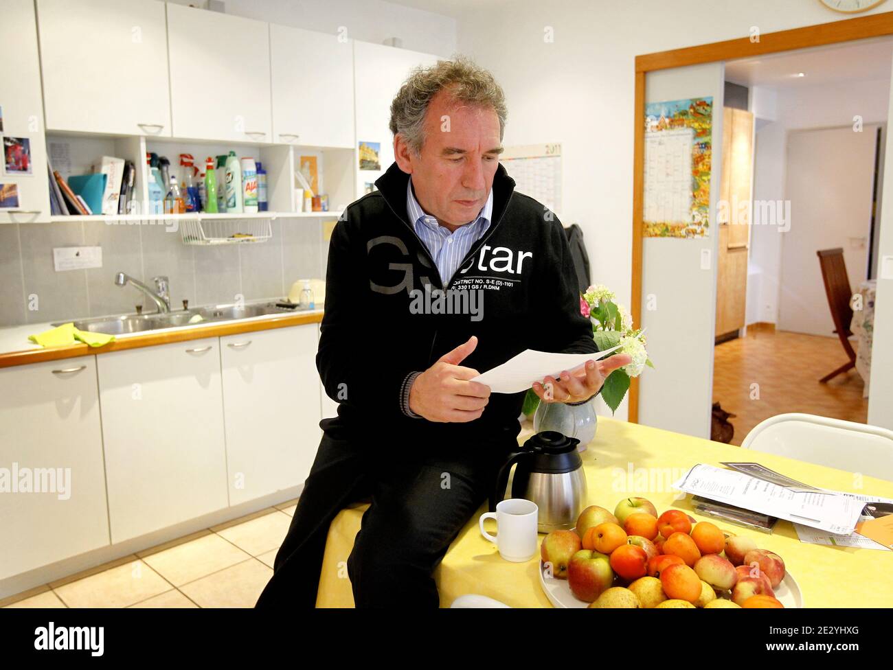 EXCLUSIVE - Modem Leader Francois Bayrou posing at home in Borderes ...