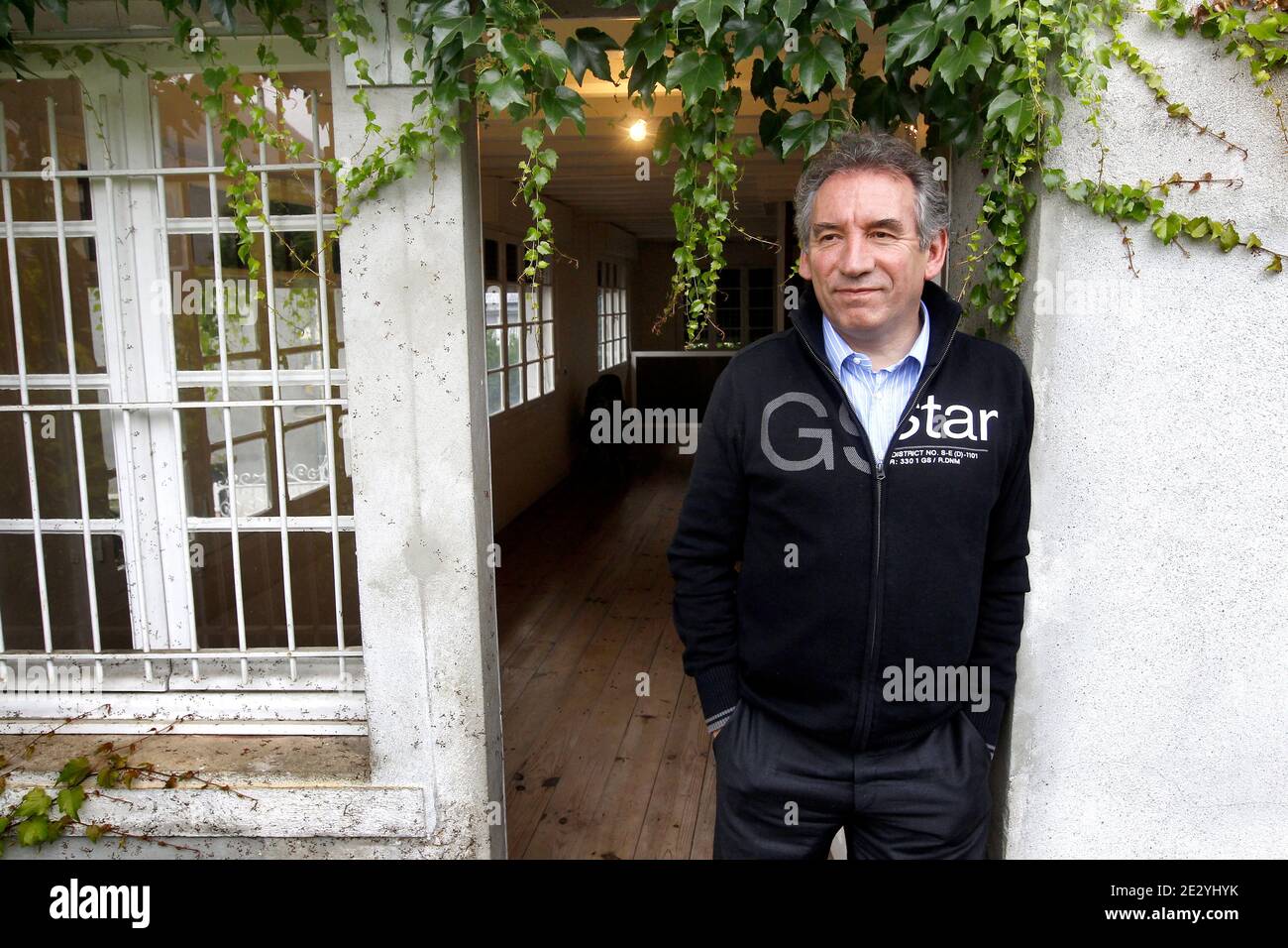 EXCLUSIVE - Modem Leader Francois Bayrou posing at home in Borderes ...