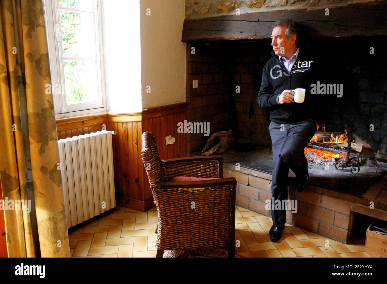 EXCLUSIVE - Modem Leader Francois Bayrou posing at home in Borderes ...